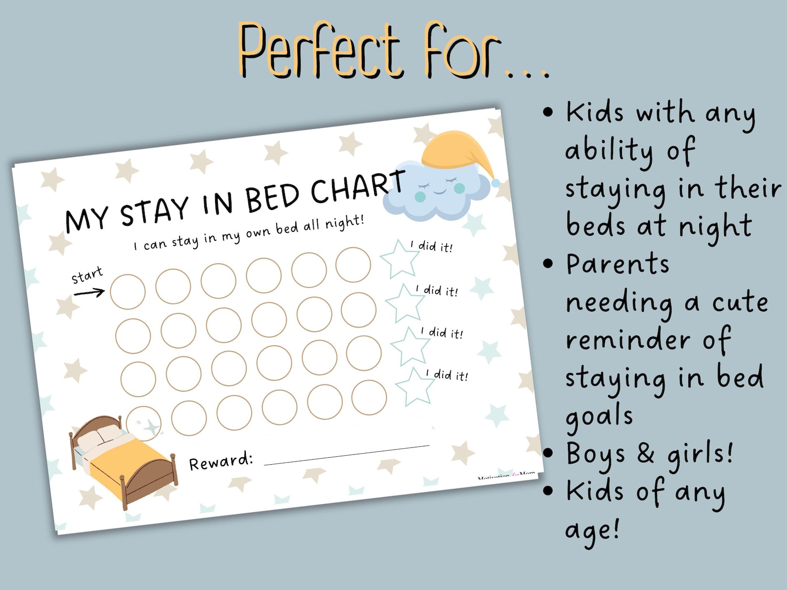 Printable Stay in Bed Chart for Kids | Toddler Bedtime Chart ...