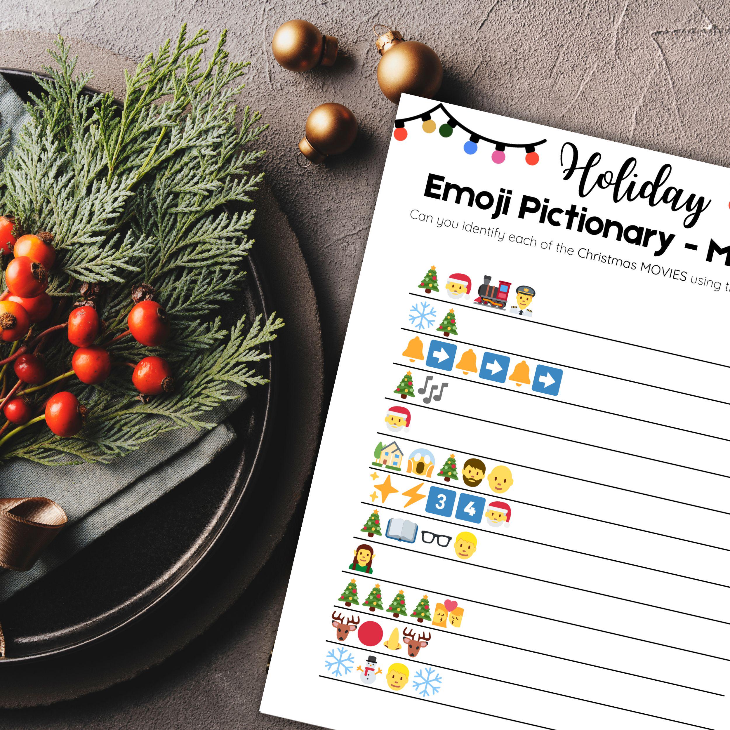 Holiday Emoji Pictionary | Printable Game | Holiday Movies + Songs | 2 ...