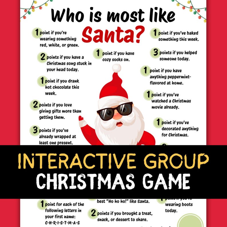 Who’s Most Like Santa Game | Printable Fun Holiday Party Game for Kids ...