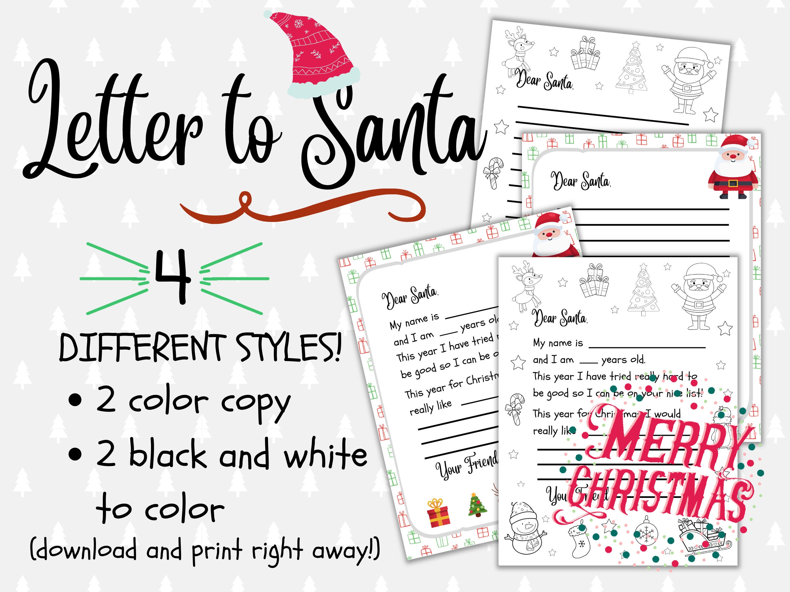 Kids Letter to Santa Bundle | Printable Kids Christmas Letter to Santa ...