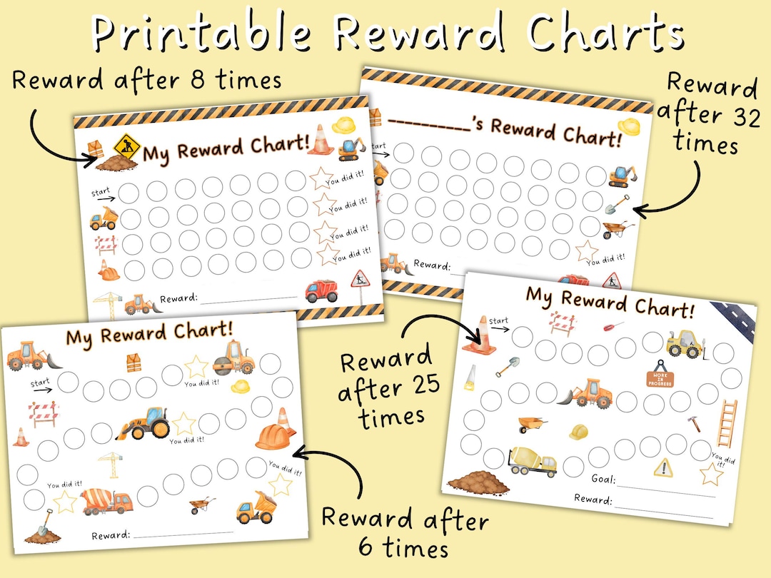 Kids Reward Chart Printable Construction Themed | Reward Sticker Chart ...