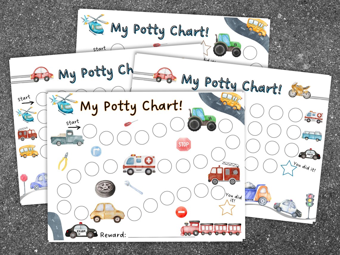 Printable Potty Training Chart Car Themed | Toddler Potty Chart for ...
