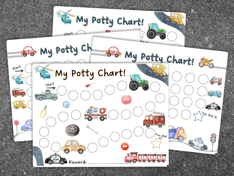 Printable Potty Training Chart Car Themed | Toddler Potty Chart for ...
