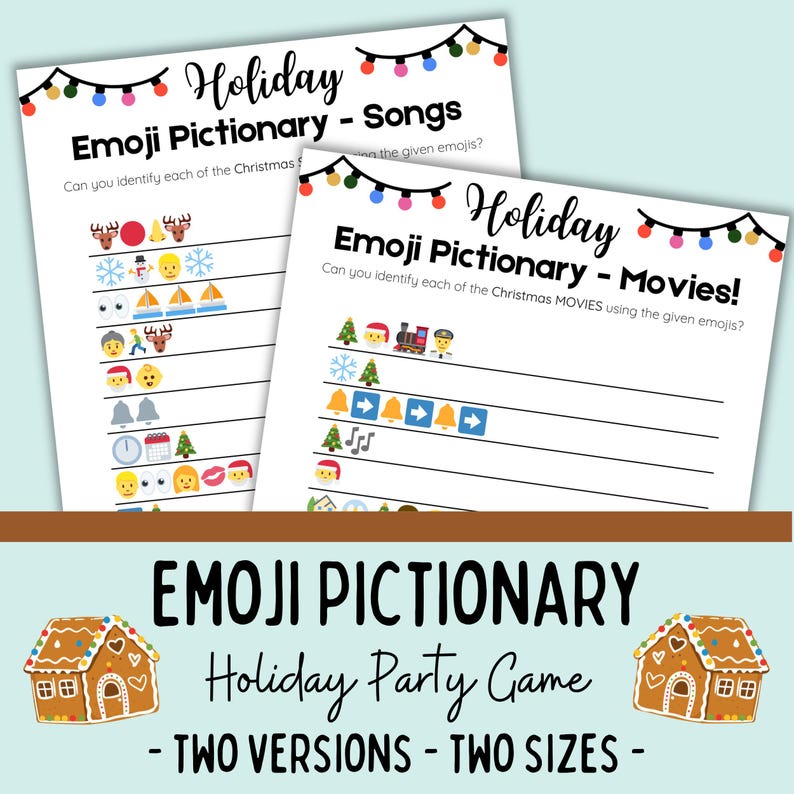 Holiday Emoji Pictionary | Printable Game | Holiday Movies + Songs | 2 ...