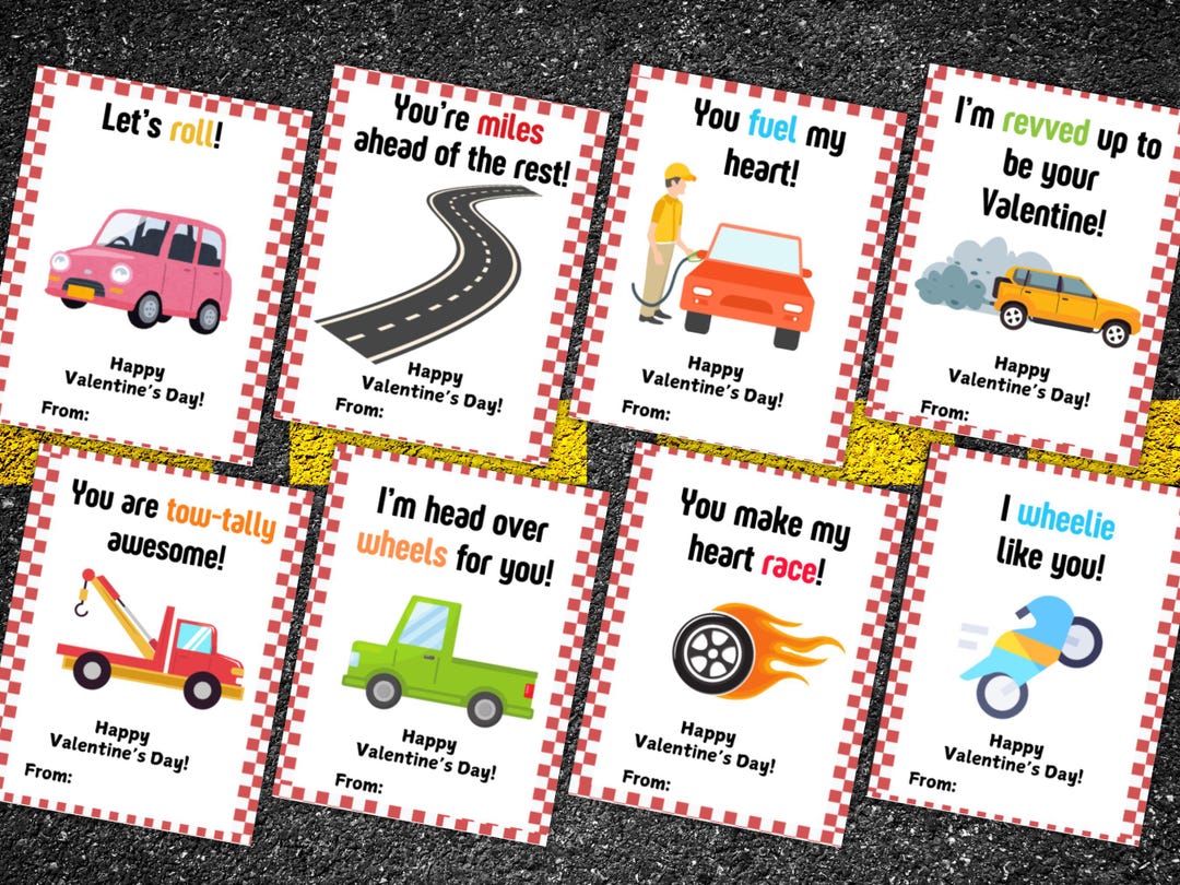 Cars Valentines Day Card Printable | Vehicle Theme Valentine's Cards ...
