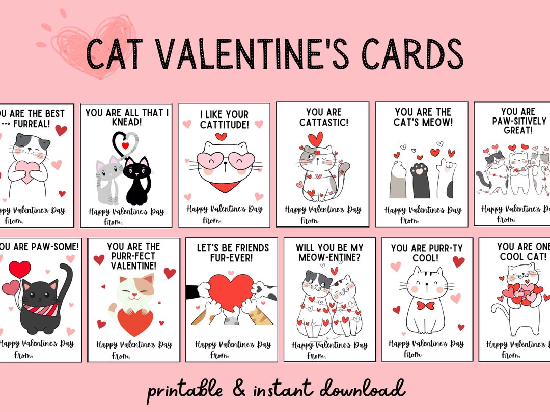 Cute Cat Valentines Day Cards | Printable Cat Valentines for Kids ...
