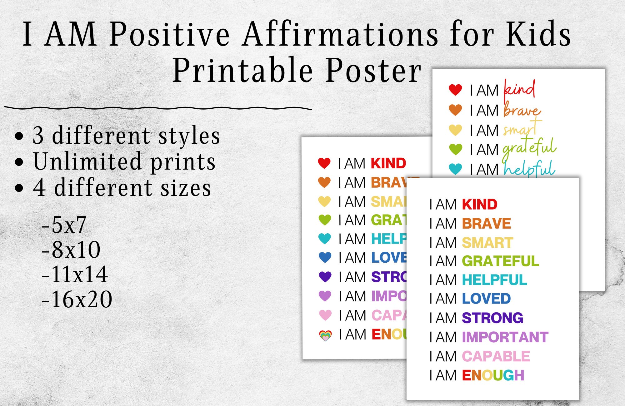 Positive Affirmations for Kids I Am Affirmations Poster Motivational ...