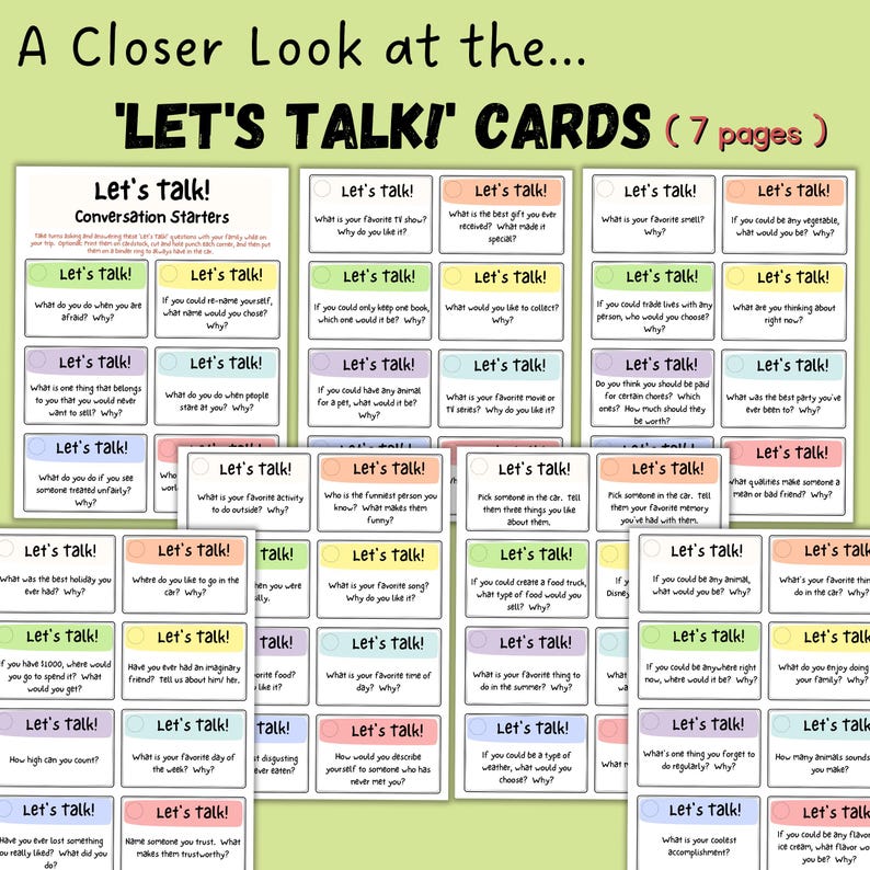Printable Conversation Starters for Kids & Families | 54 Let’s Talk ...