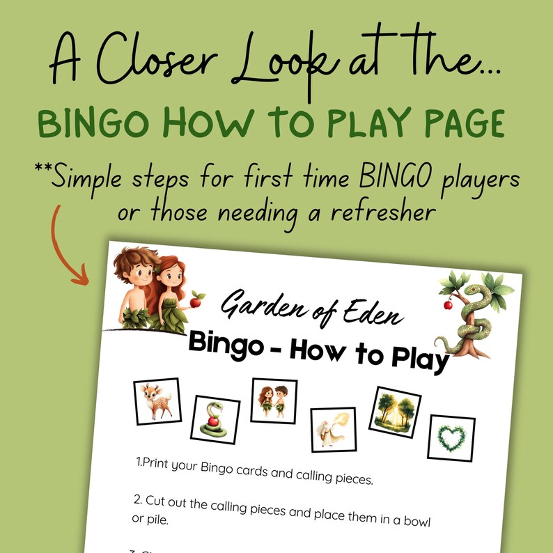 Garden of Eden Bingo Printable | Bible Story Game for Kids | Adam and ...