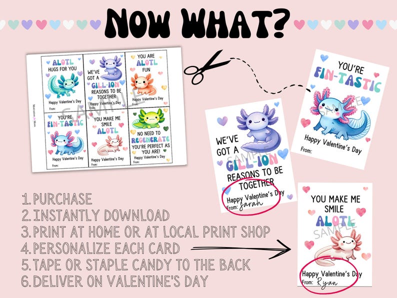 Axolotl Valentine's Printable | Super Cute Axolotl Themed Valentine ...