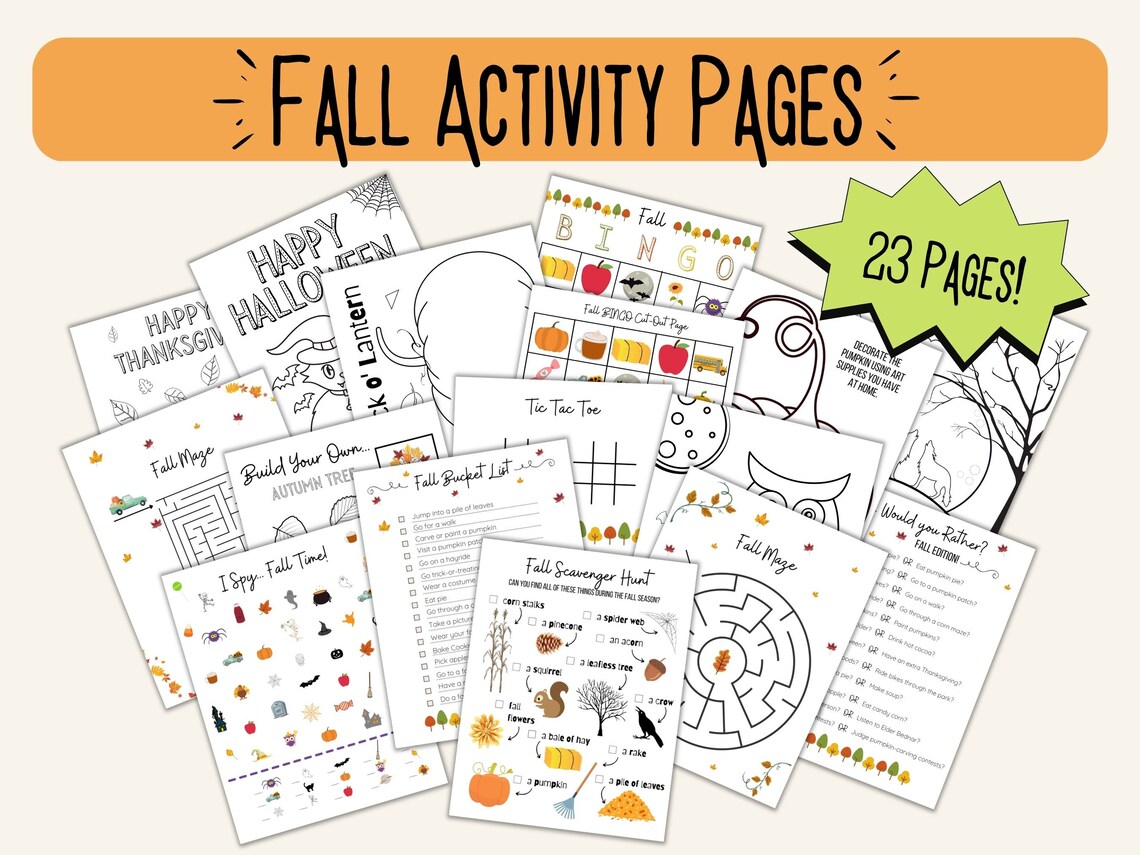 Fall Activity Pages for Kids Printable Fall Activities - Etsy