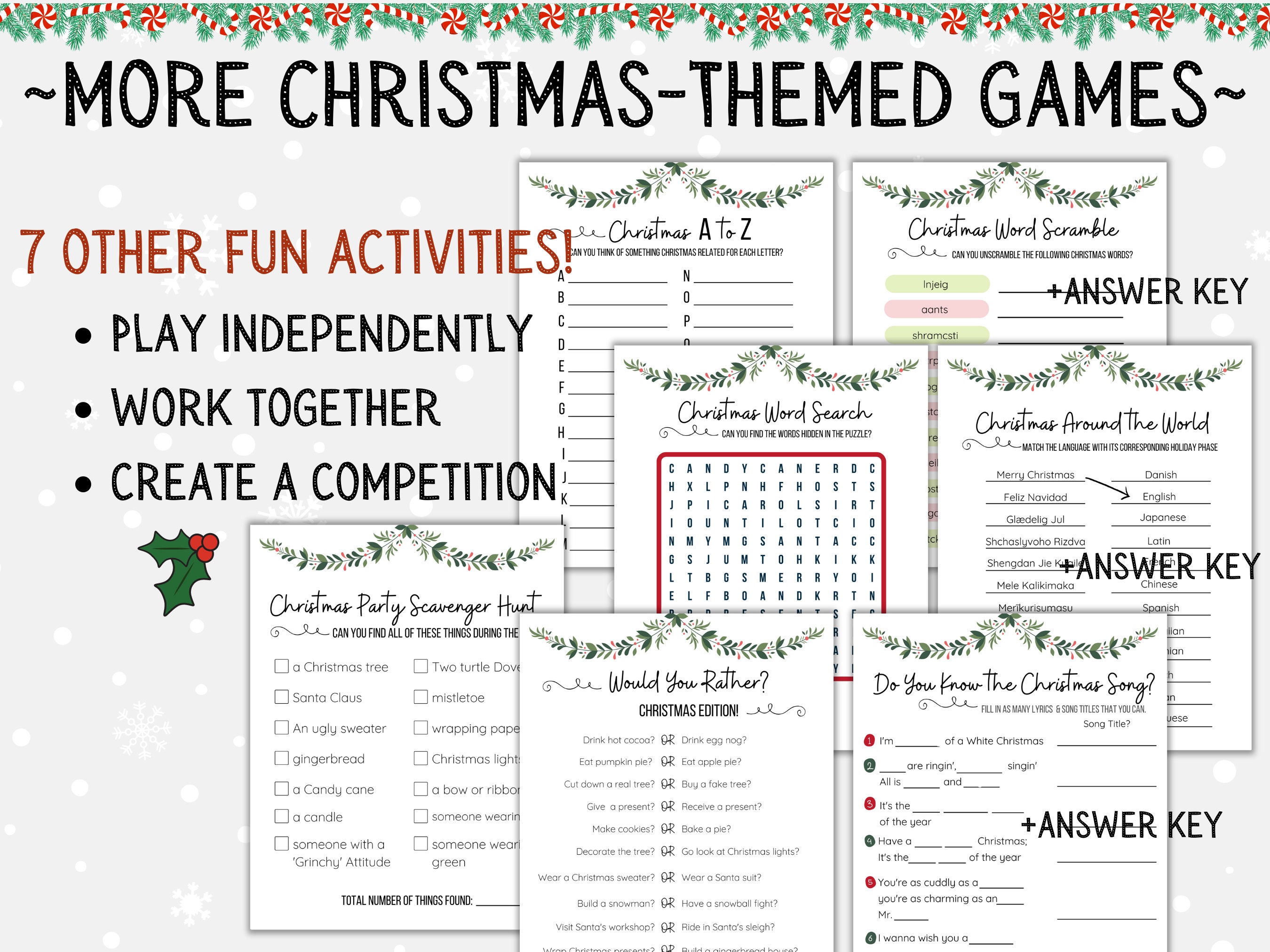 Christmas Party Games Bundle Printable Holiday Games Fun Adult Office ...