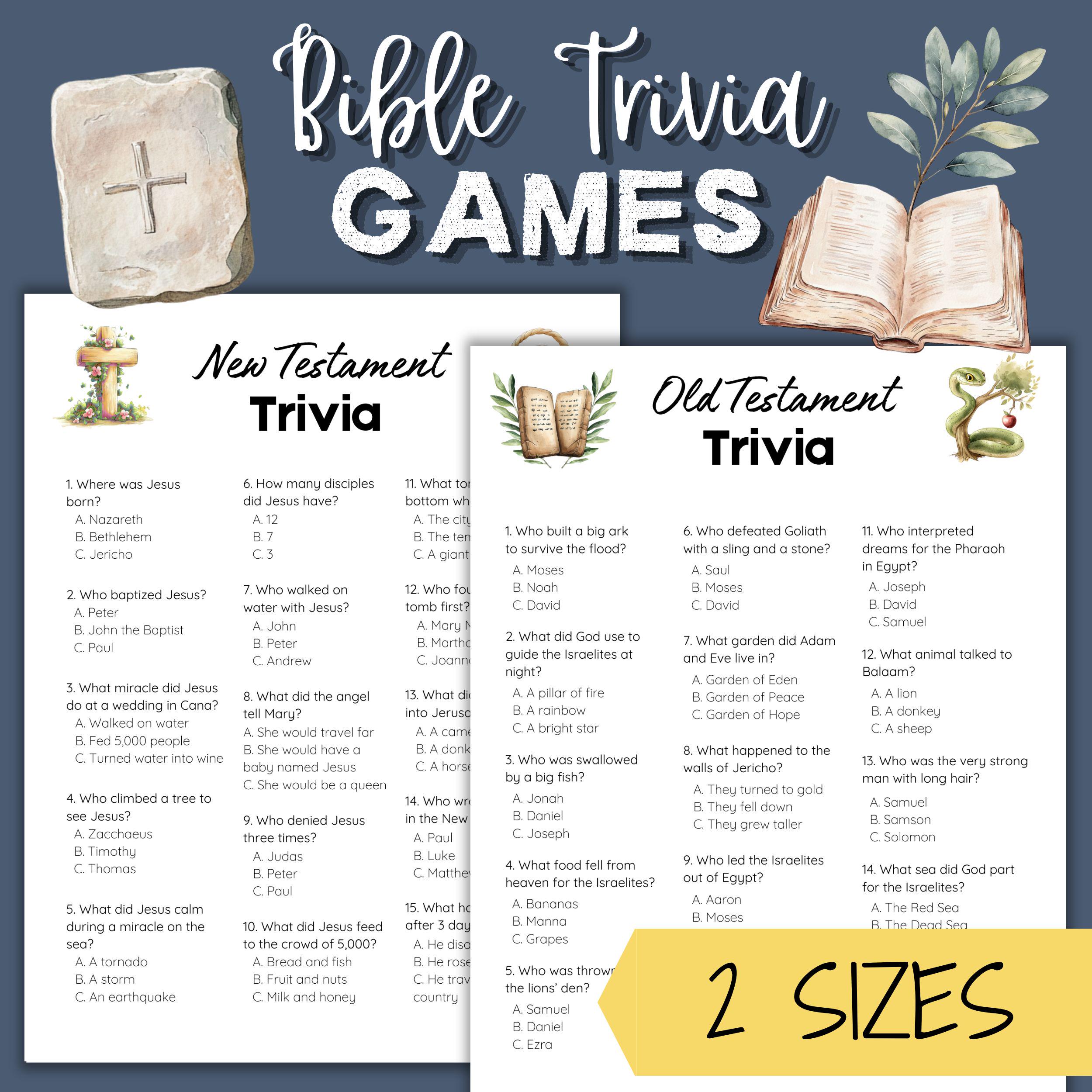 Bible Trivia Printable for Kids, Old & New Testament Games, Christian ...