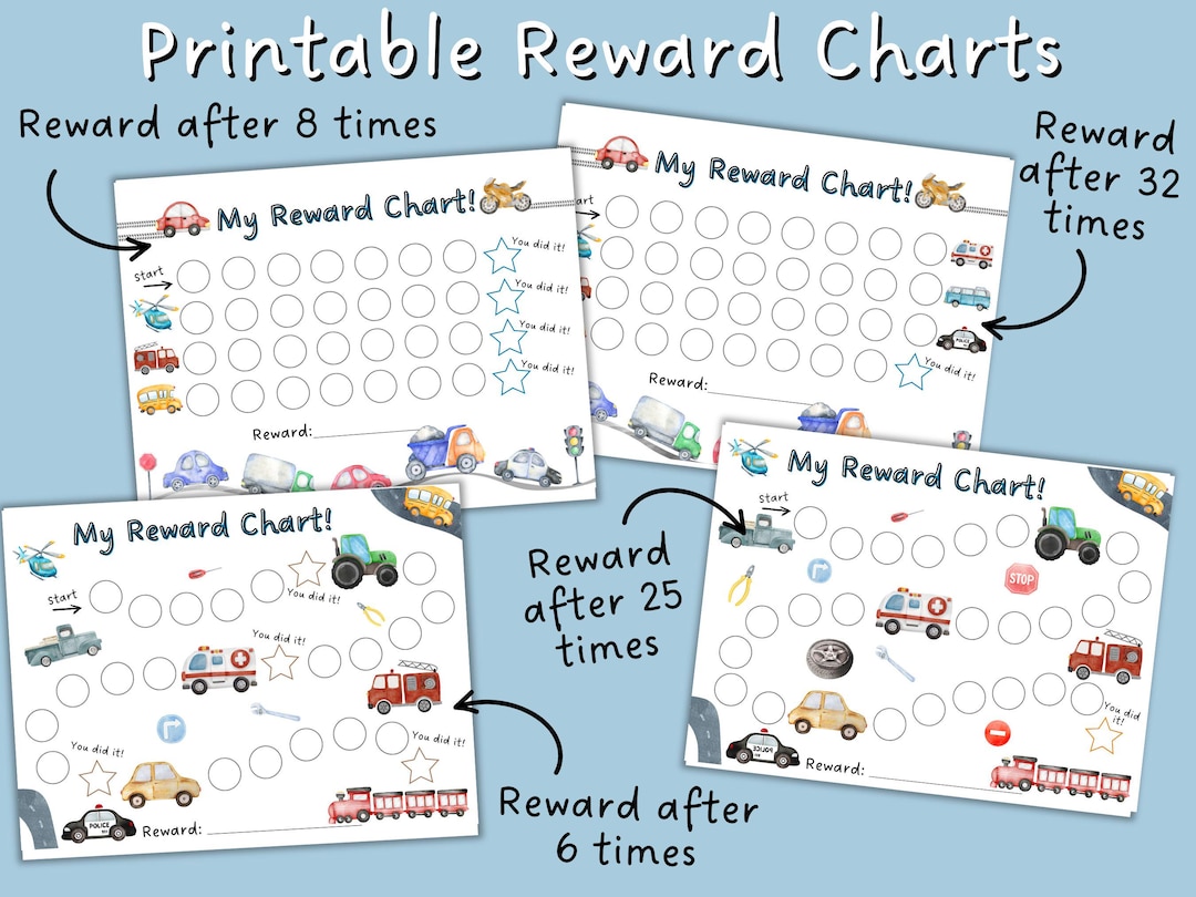 Kids Reward Chart Printable Vehicle Themed | Reward Sticker Chart ...