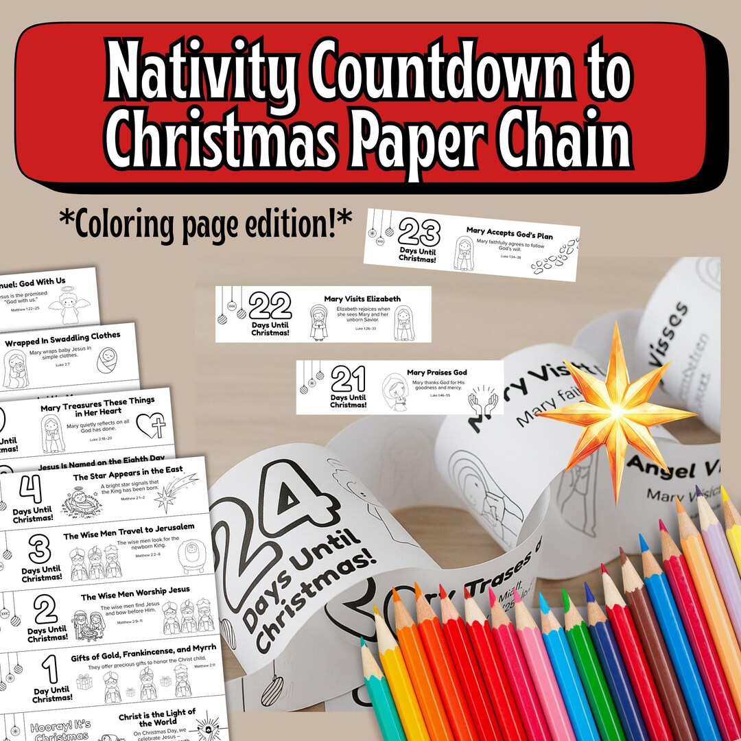 Printable Christian Advent Calendar Paper Chain | 25-day Nativity Story ...