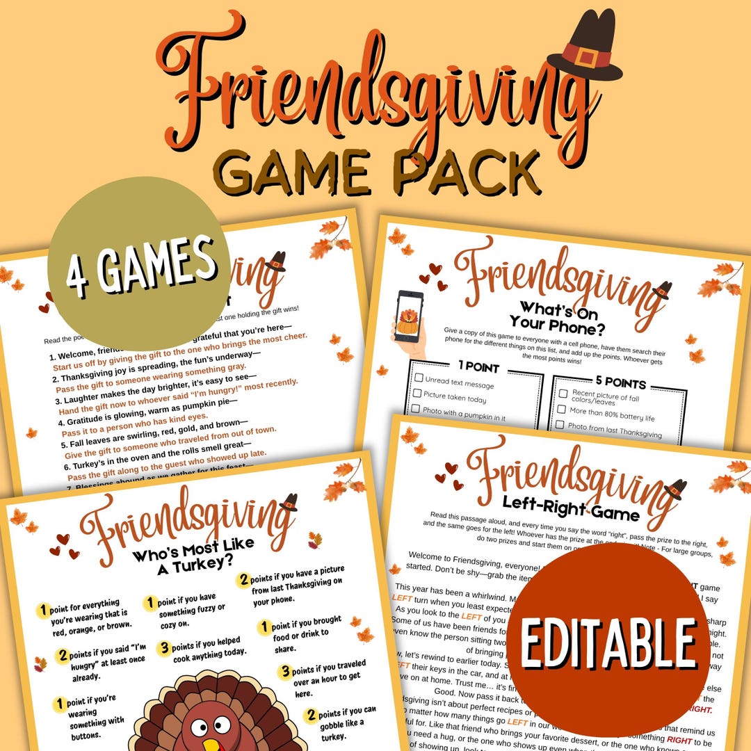 Printable Friendsgiving Games Bundle | 4 Party Games | Pass the Gift ...