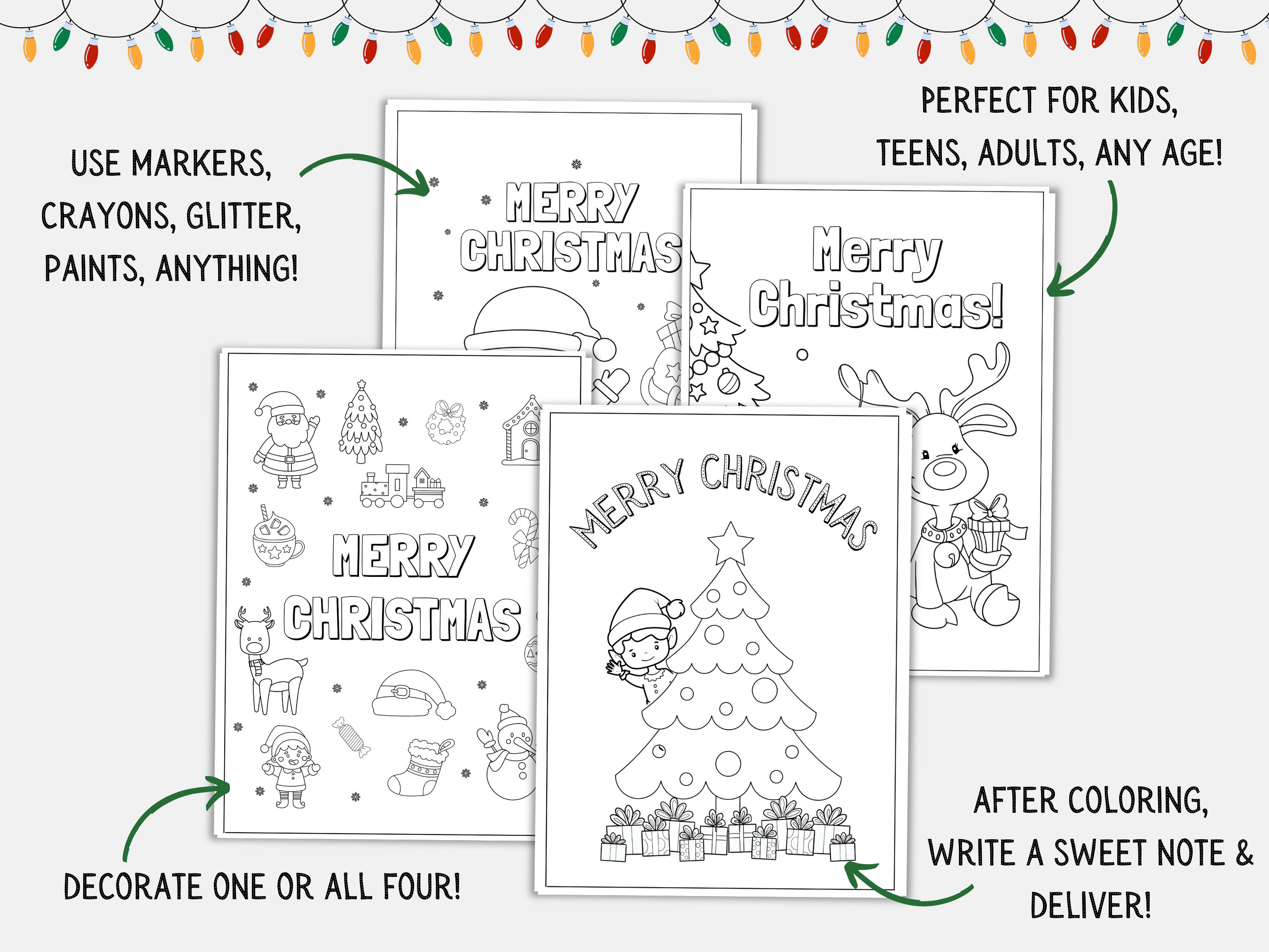 Christmas Card Coloring Pages for Kids | Printable Coloring Cards | DIY ...
