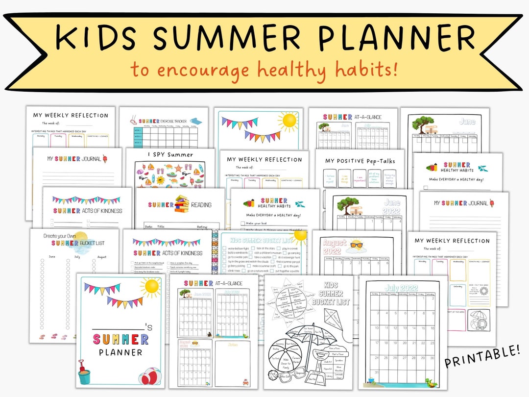 Kids Summer Planner Printables | Summer Checklist Activity Bundle ...