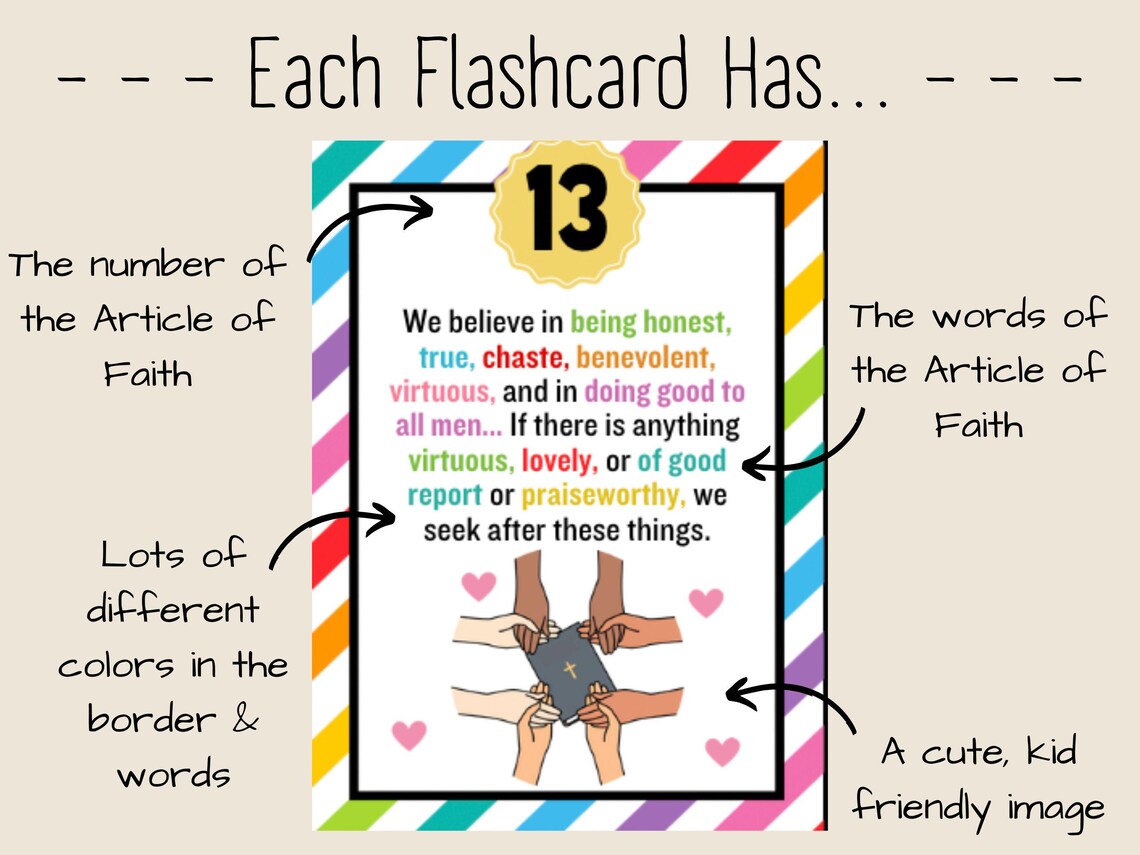 13 Articles of Faith Flashcards for Kids | Printable LDS Scripture ...