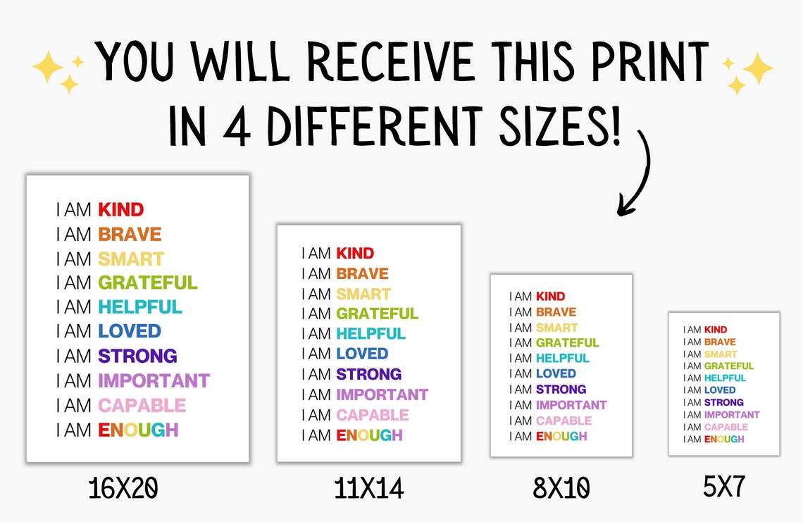 Positive Affirmations for Kids I Am Affirmations Poster Motivational ...