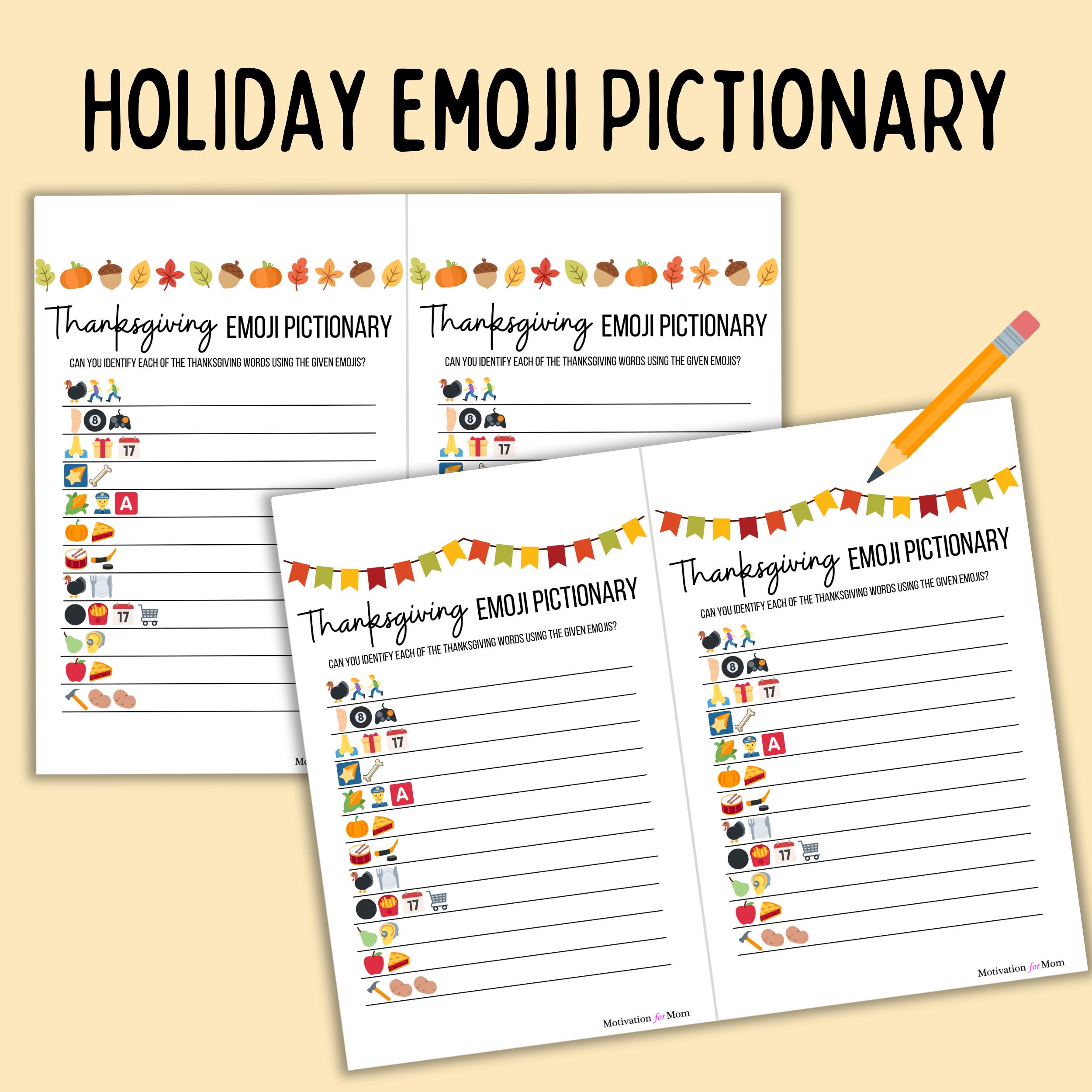 Emoji Pictionary Thanksgiving Party Game | Holiday Emoji Quiz ...