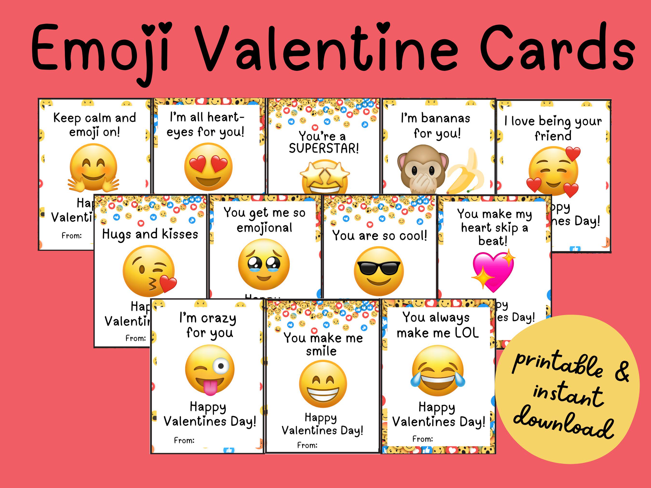 Printable Emoji Valentine Cards | Emoji Themed Valentines Day Card ...