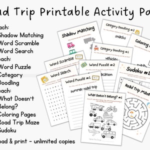 Road Trip Activity Printables | Travel Kid Games Bundle | Printable ...