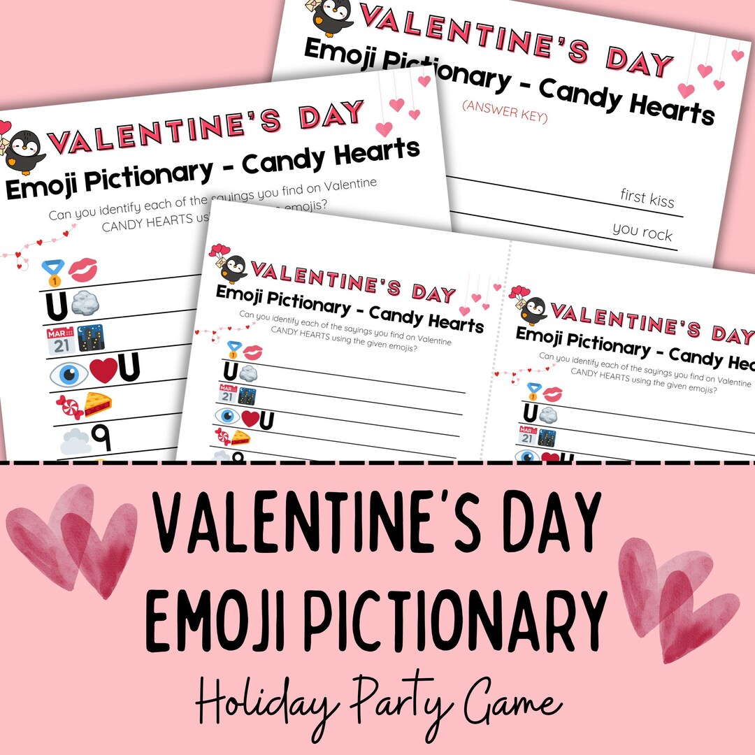 Valentine’s Day Emoji Pictionary Game Printable | Valentine Party Game ...