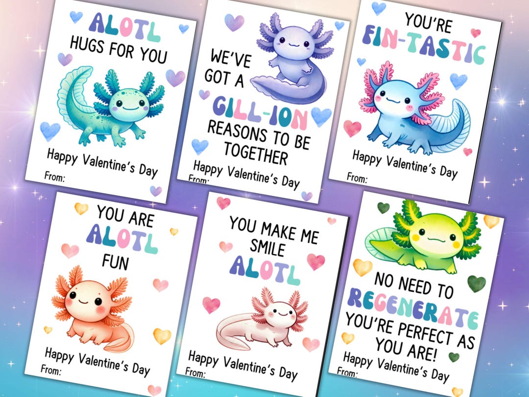 Axolotl Valentine's Printable | Super Cute Axolotl Themed Valentine ...