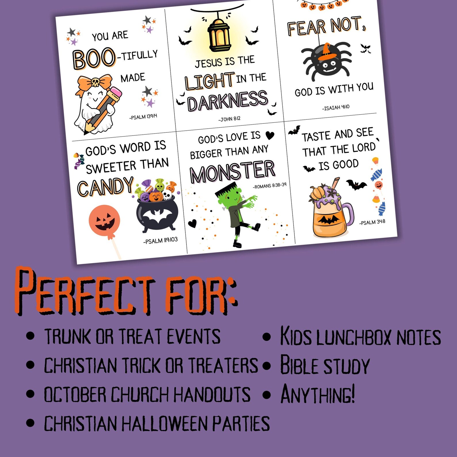 Christian Halloween Bible Verse Cards for Kids | Printable Scripture ...