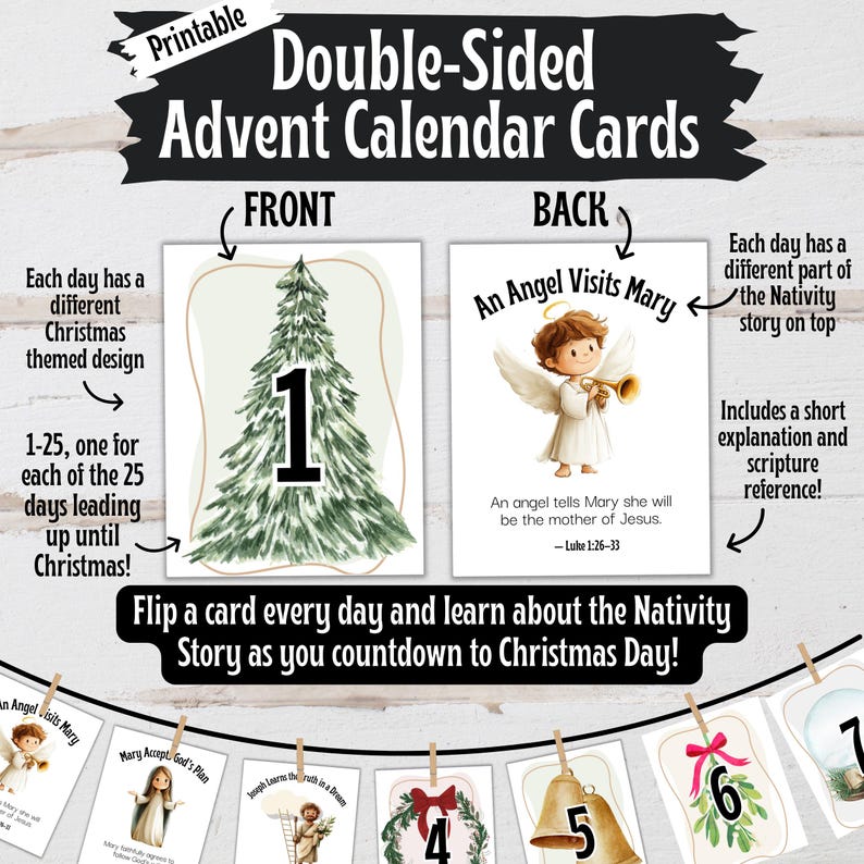 Printable Nativity Story Advent Calendar Cards | 25-day Christmas ...