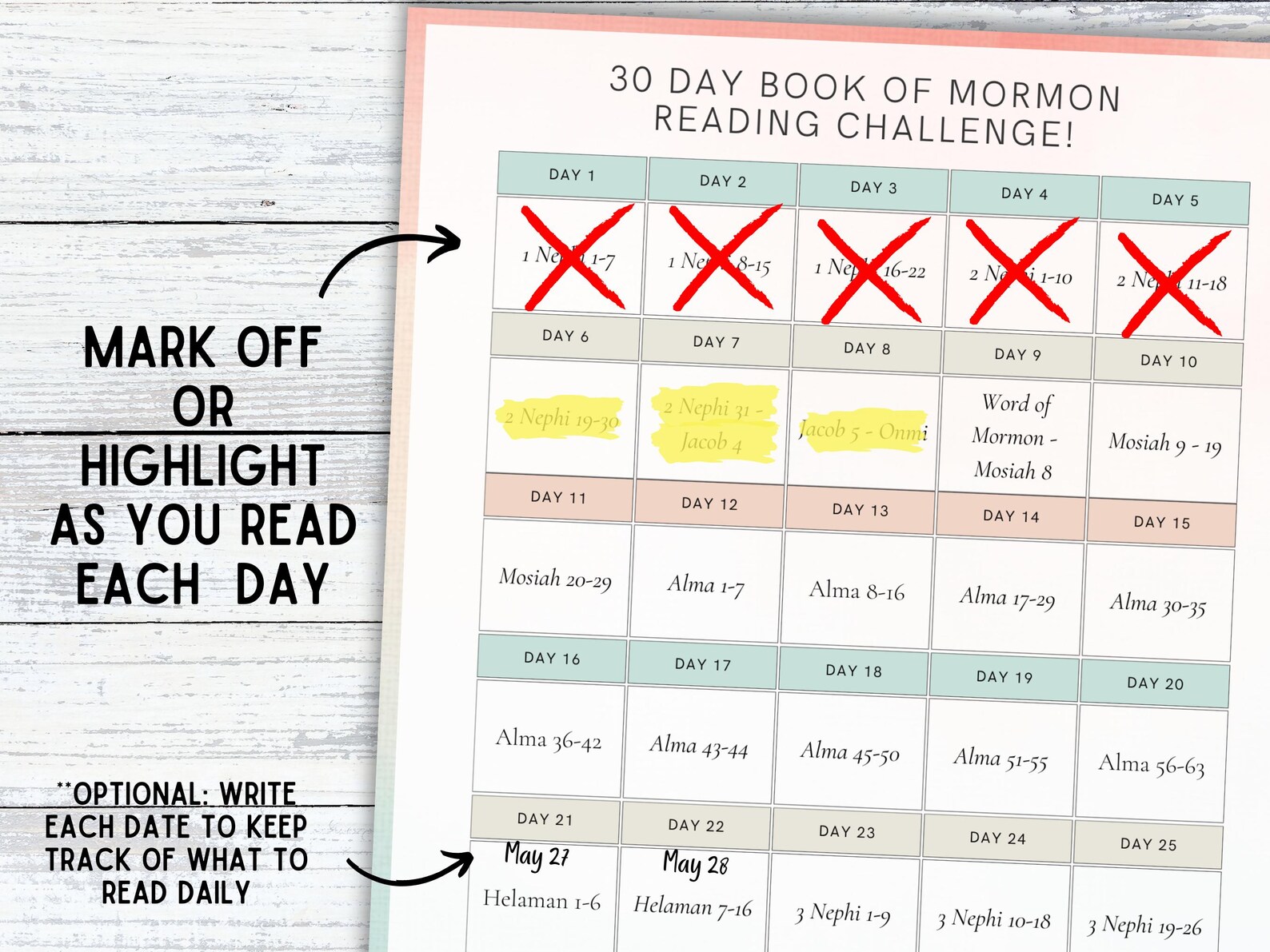 30 Day Book of Mormon Reading Chart | Printable Reading Chart | LDS ...