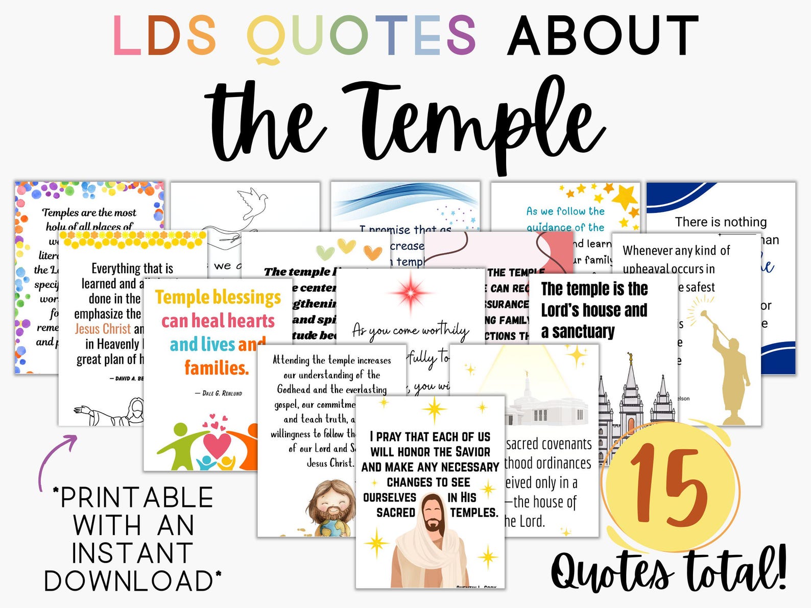 Printable LDS Temple Quote Cards | Set of 15 Inspirational Quotes About ...