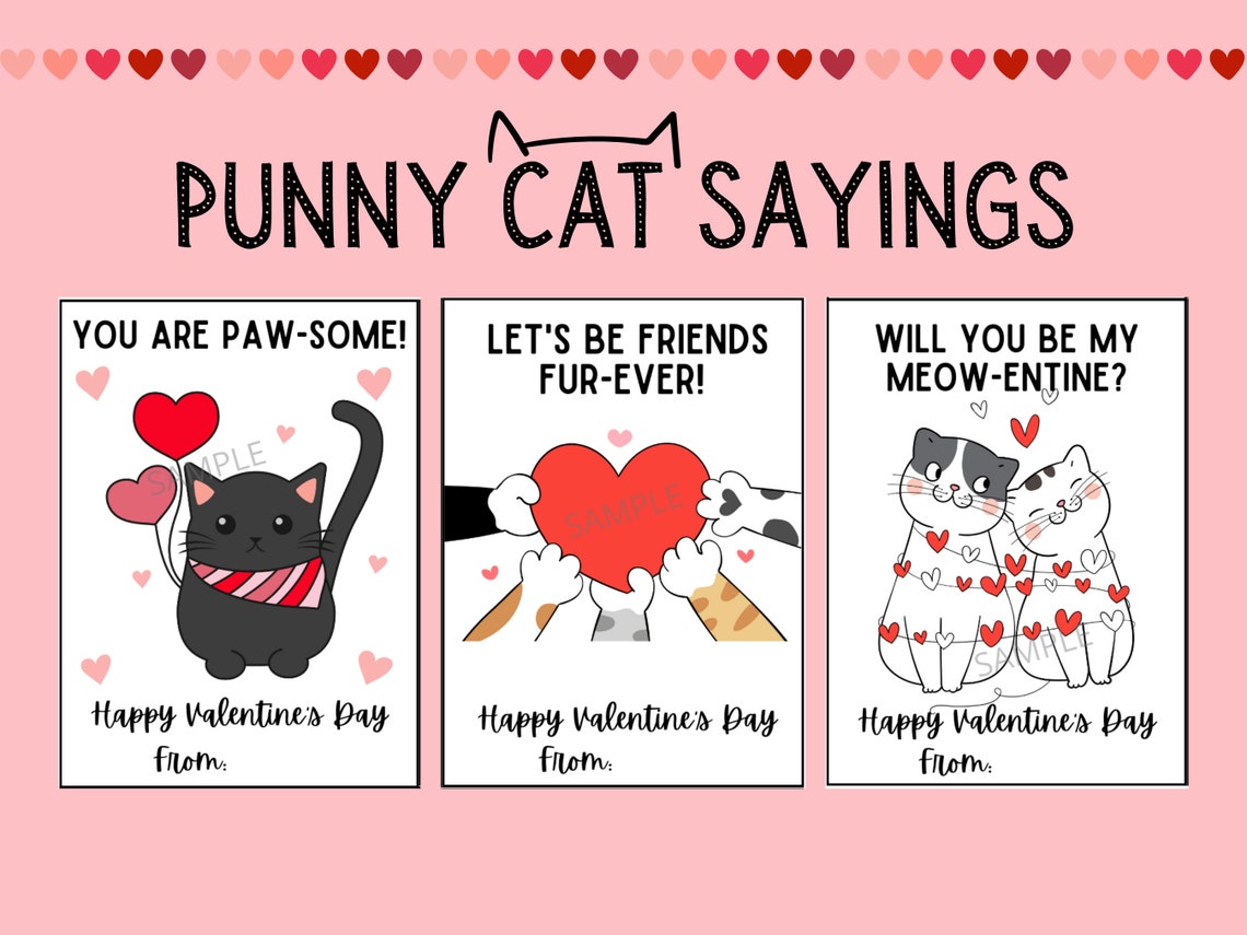 Cute Cat Valentines Day Cards Printable Cat Valentines for Kids Kitty ...