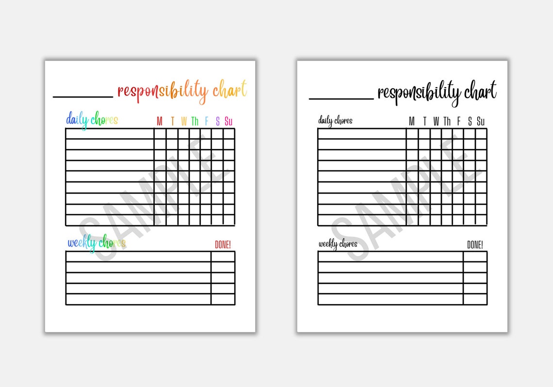 Chore Chart Printable Responsibility Chart for Kids - Etsy