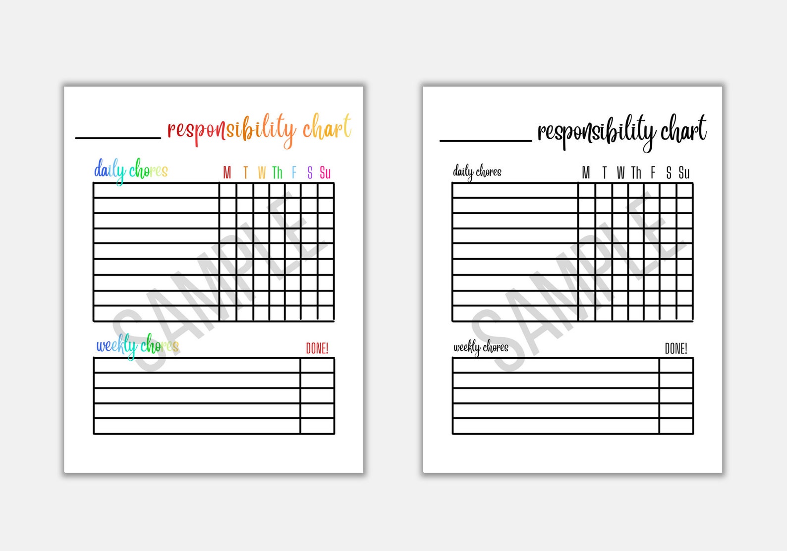 Chore Chart Printable - Responsibility Chart for Kids - Etsy