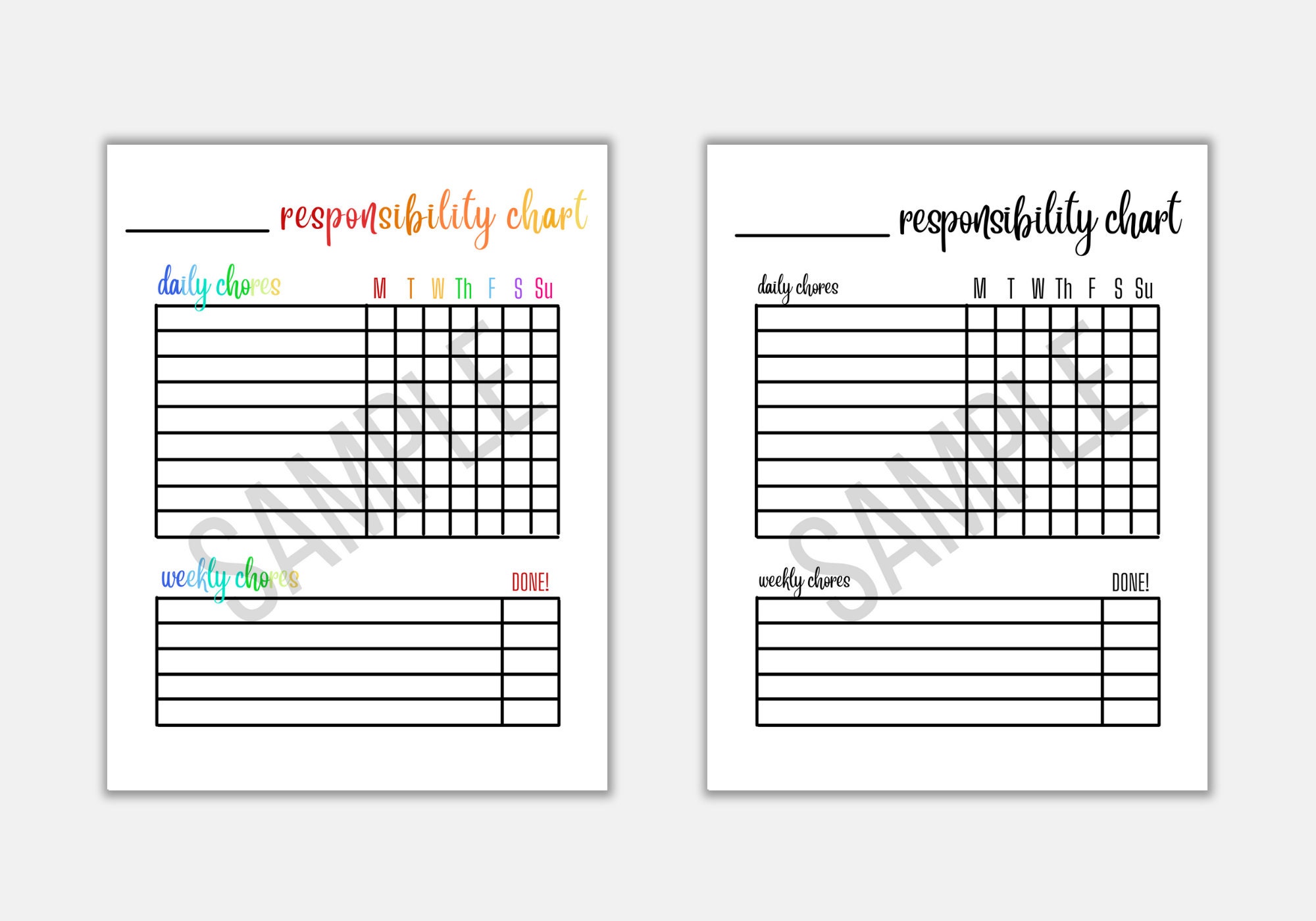 Chore Chart Printable - Responsibility Chart for Kids - Etsy