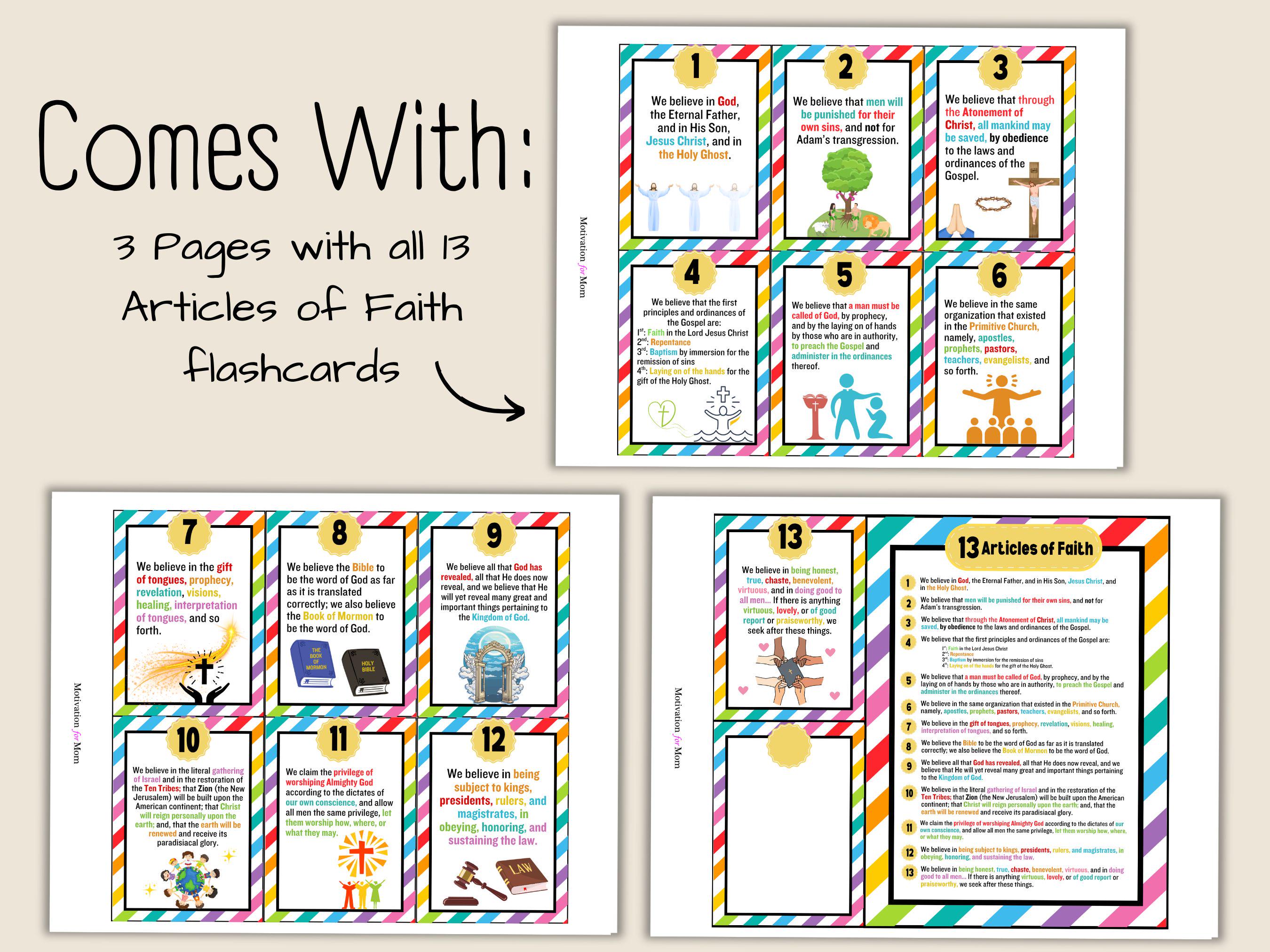 13 Articles of Faith Flashcards for Kids | Printable LDS Scripture ...