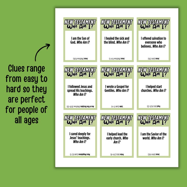 Who Am I Bible Game Printable | New Testament Versions | 99 Christian ...
