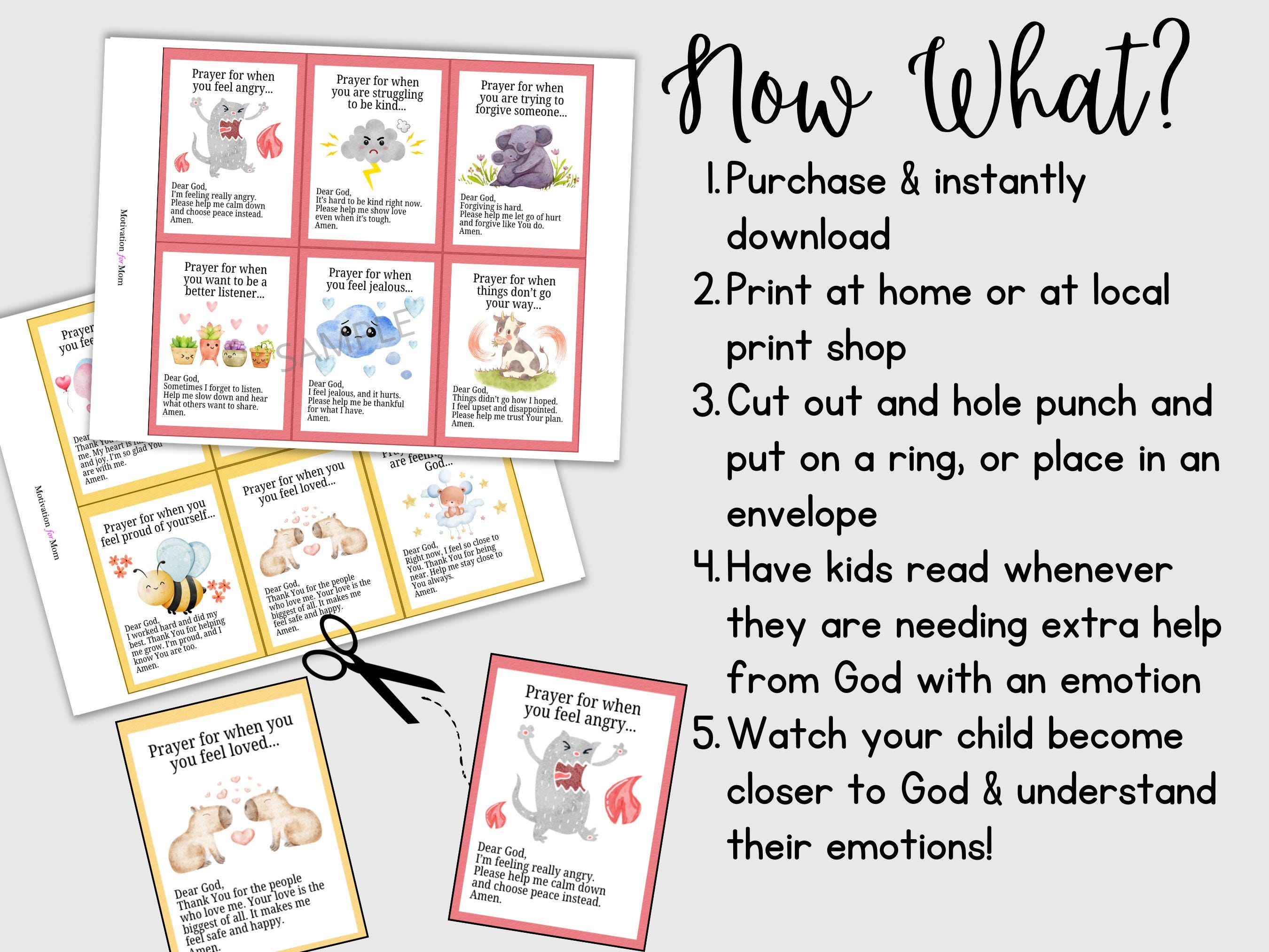 Printable Prayer Cards for Kids | 30 Emotions-based Christian Prayers ...