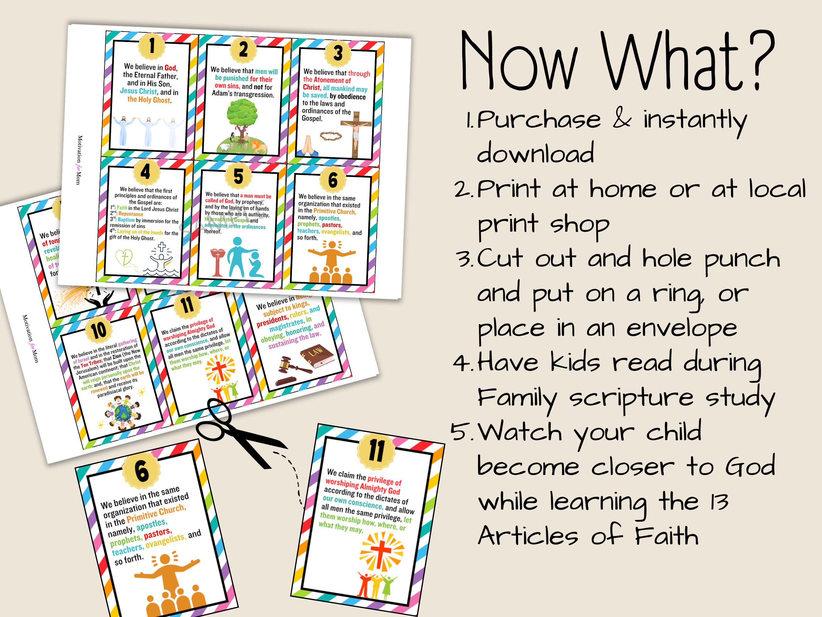 13 Articles of Faith Flashcards for Kids | Printable LDS Scripture ...