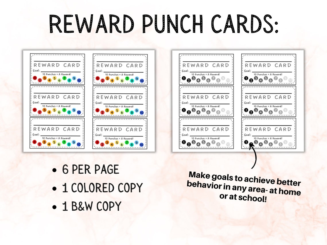 Kids Printable Reward Cards Reward Punch Card for Kids Reward Coupons ...