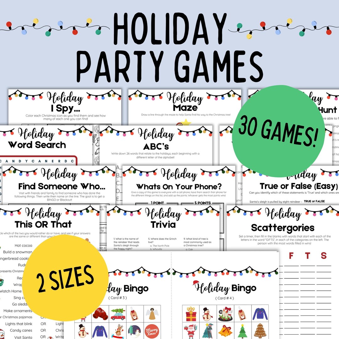 Printable Holiday Games Pack | 30 Party Games for Kids & Families | Fun ...