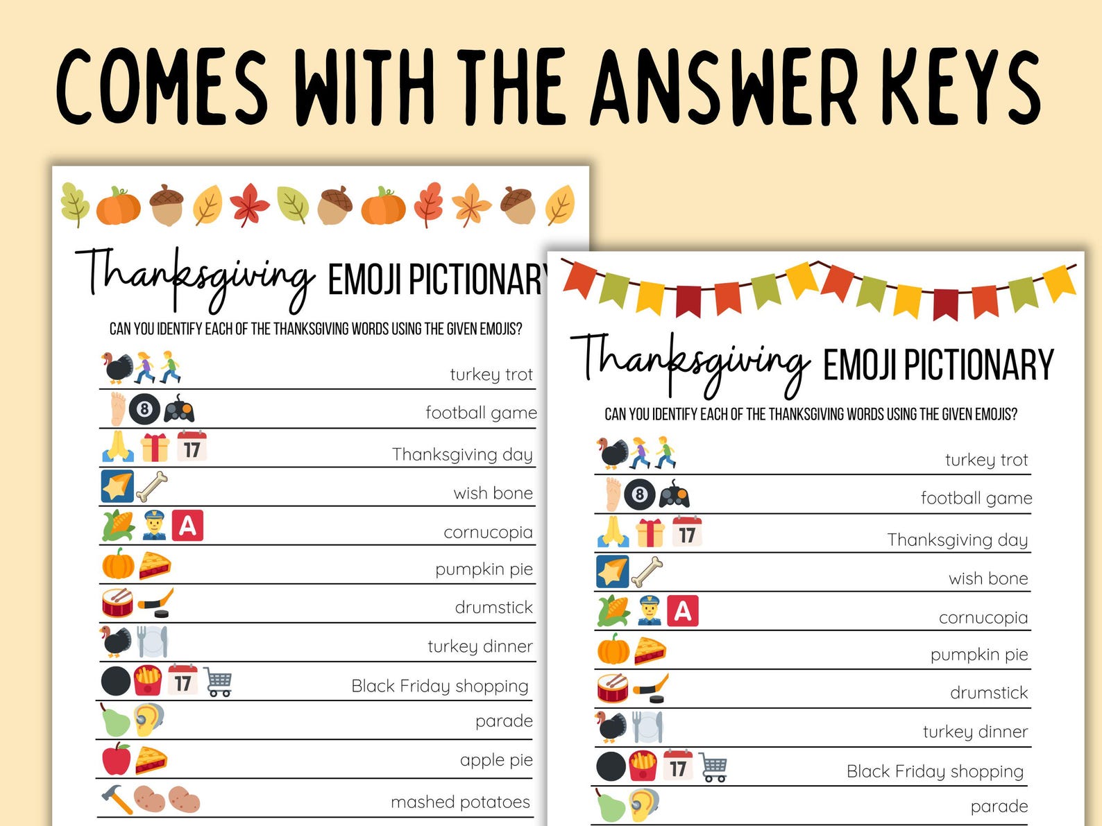 Emoji Pictionary Thanksgiving Party Game | Holiday Emoji Quiz ...