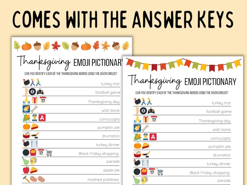 Emoji Pictionary Thanksgiving Party Game | Holiday Emoji Quiz ...