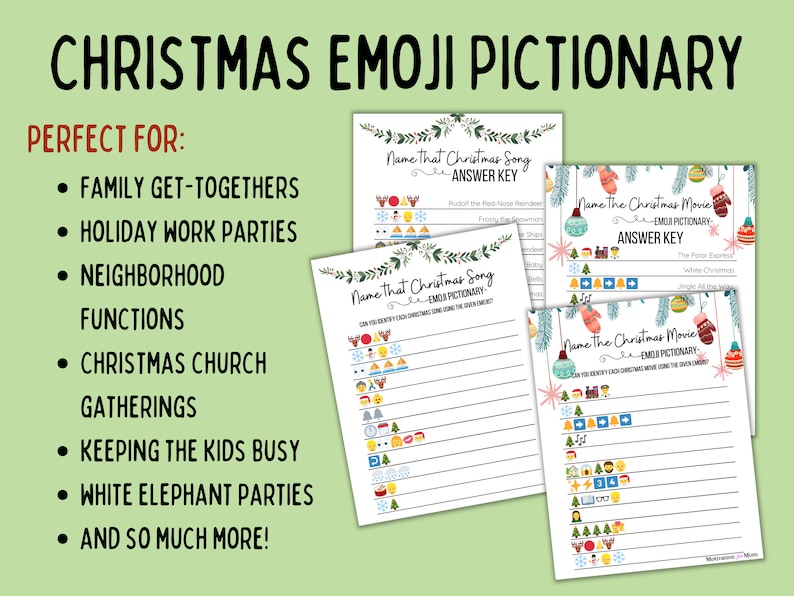 Emoji Pictionary Christmas Party Game | Holiday Emoji Quiz | Christmas ...