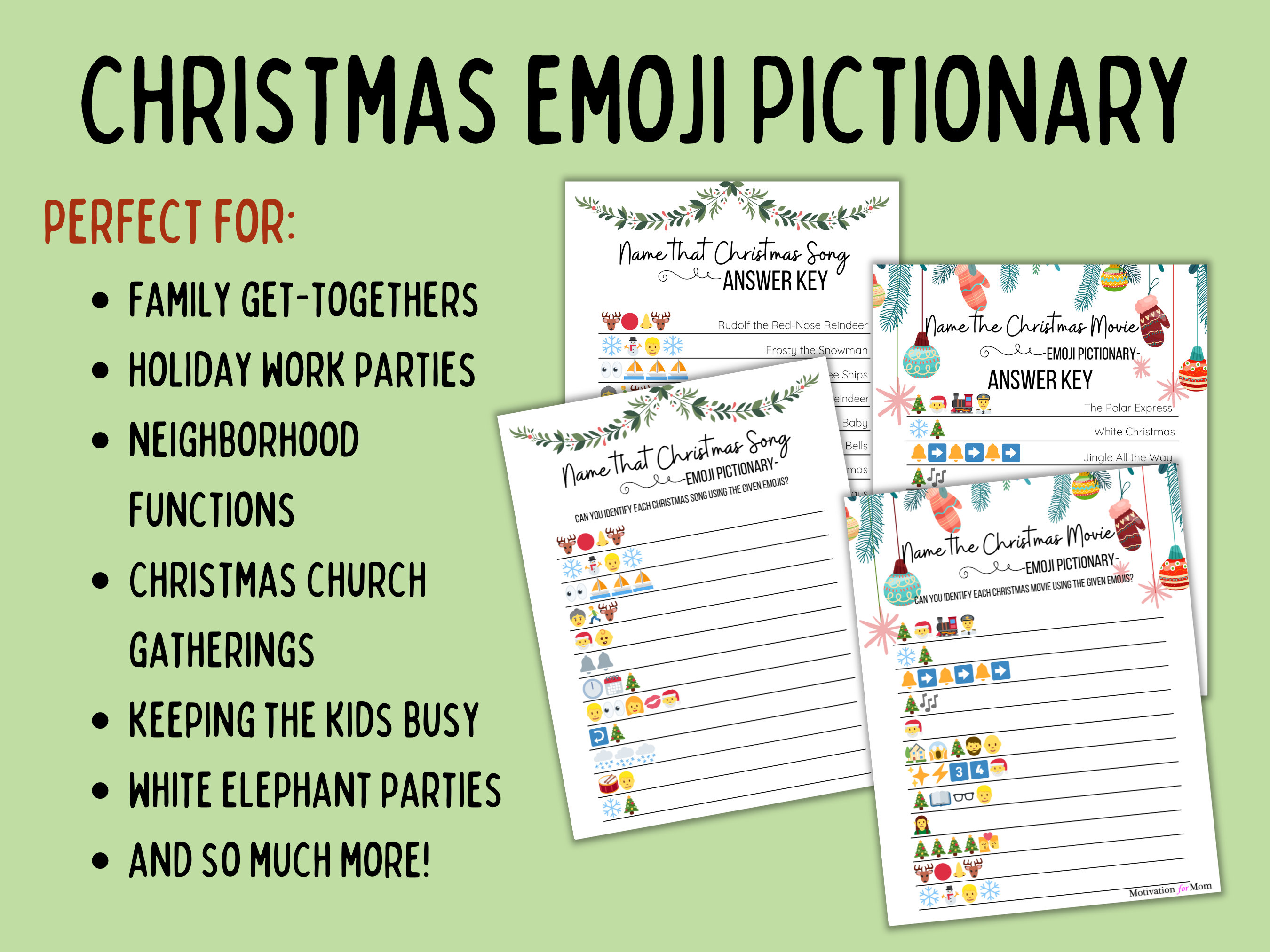 Emoji Pictionary Christmas Party Game | Holiday Emoji Quiz | Christmas ...