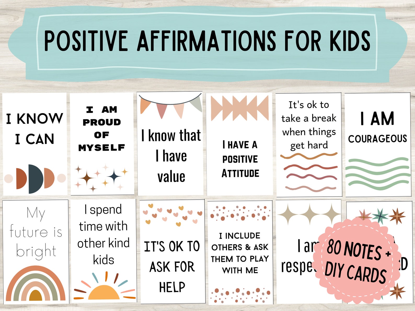 Positive Affirmations for Kids Notes Printable | Children's Mindfulness ...