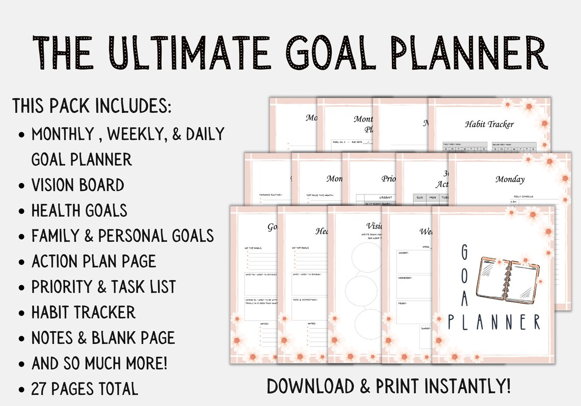 The Ultimate Printable Goal Planner Monthly Planner Weekly - Etsy