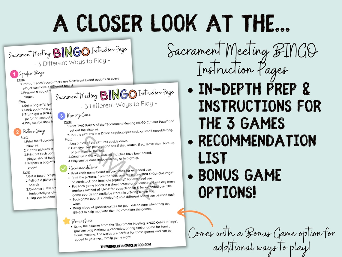 Sacrament Games | BINGO | LDS Games for Kids | Printable Church Bingo ...